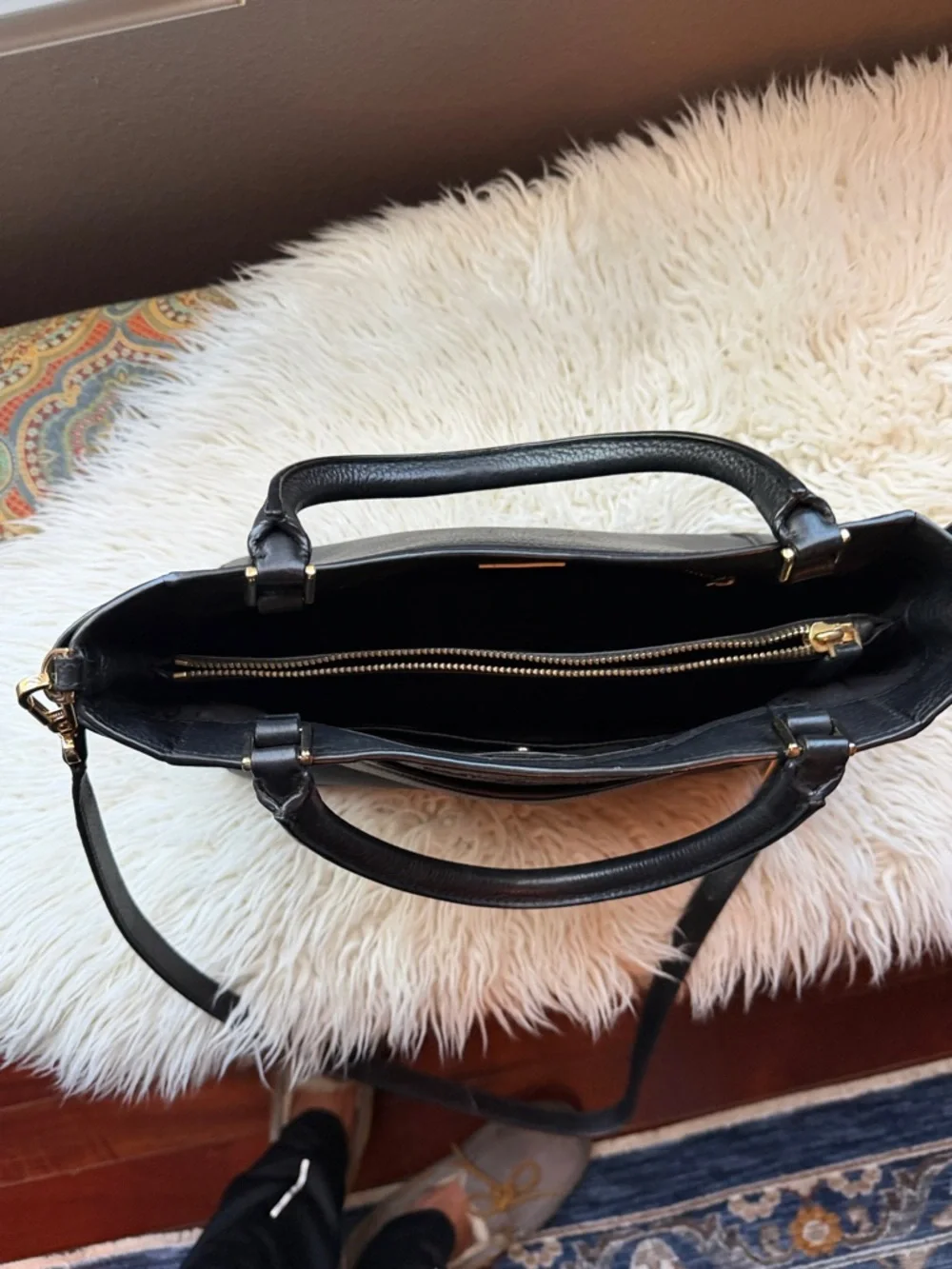 Tory Burch | Bags | Tory Burch Black Pebbled Leather Tophandle Satchel ...
